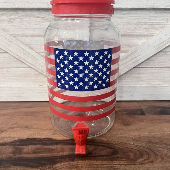 Unbranded | Dining | Glass Drink Dispenser Jug Gallon Spigot Lid Red ...